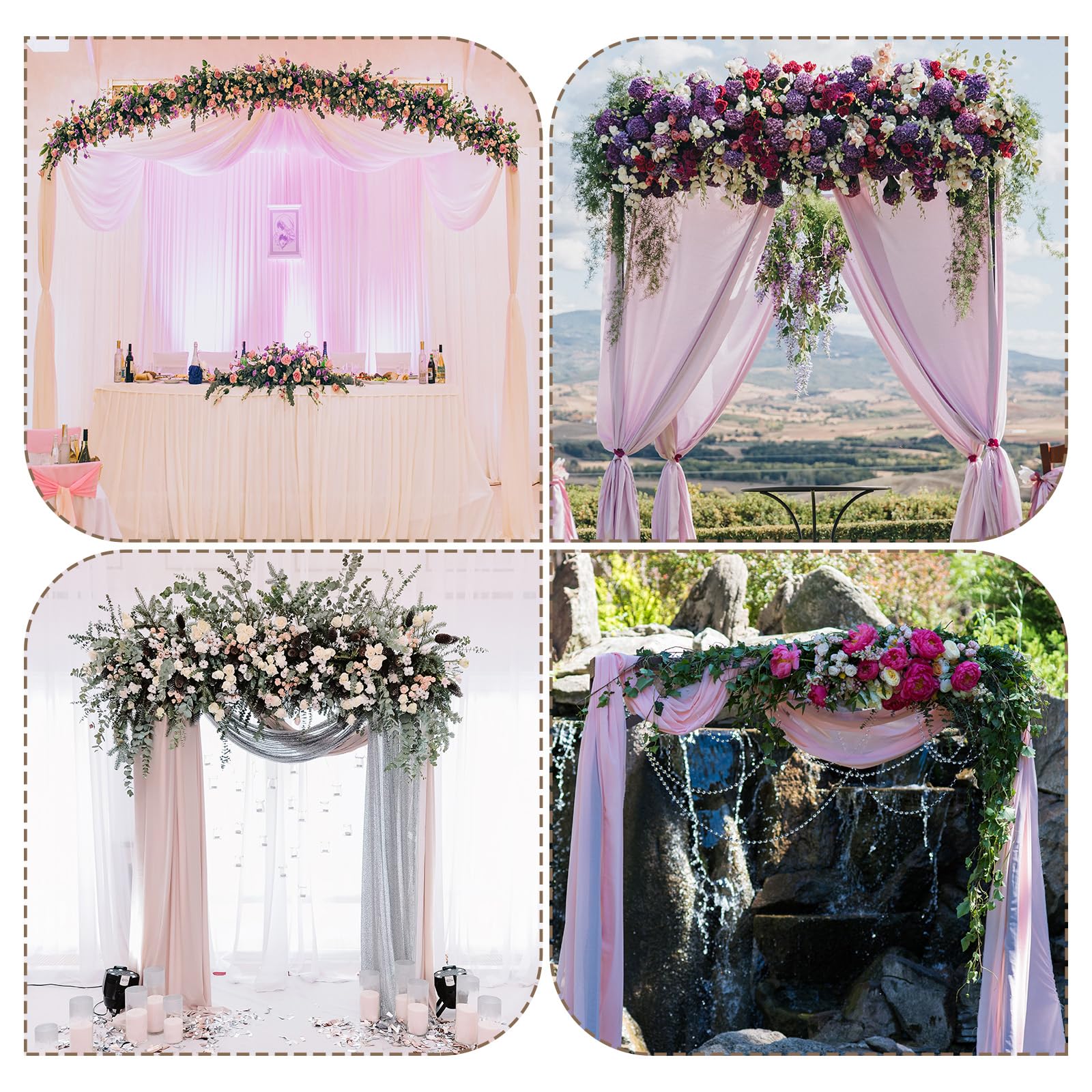 MECCANIXITY Wedding Arch Drape Fabric, 9.8ft x 4.9ft White Chiffon Fabric Drapery Backdrop Curtain Panels for Wedding Ceremony Reception Decoration Pack of 6