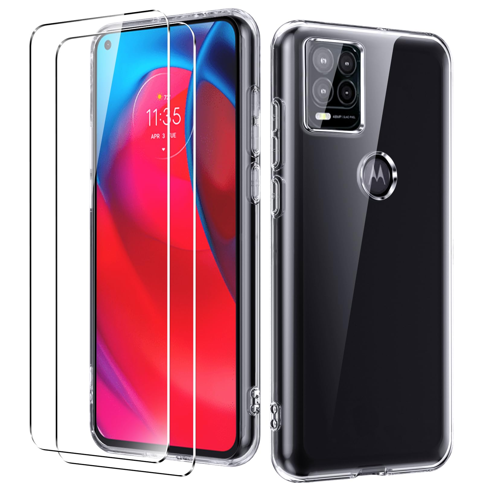 Oududianzi Case for Moto G Stylus 5G 2021 with Screen Protector,Non-Yellowing Shockproof Bumper Protective Phone Cover, Anti-Scratch Soft TPU Back(Transparent)