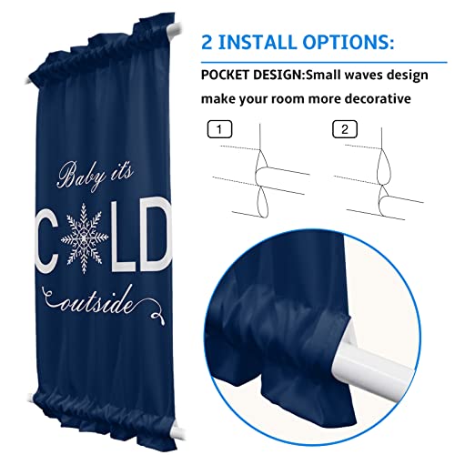 Front Door Curtains for Window, Christmas French Door Curtains Glass Door Window Curtain Back Door Curtain for Patio Front Doors Half 54W x 72L Cold Winter Snowflakes Blue Backdrop