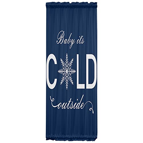 Front Door Curtains for Window, Christmas French Door Curtains Glass Door Window Curtain Back Door Curtain for Patio Front Doors Half 54W x 72L Cold Winter Snowflakes Blue Backdrop