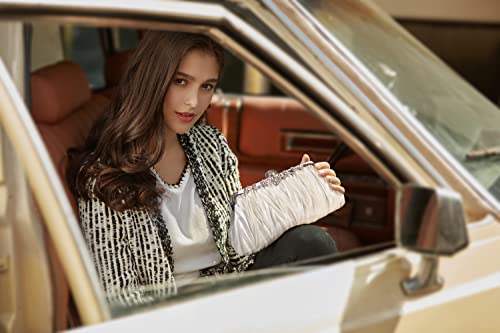 JAMBHALA Women Pleated Clutch Bag with Adjustable Chain Handbag Dumpling Pouch for Wedding, Bridal, Prom, Party (white)