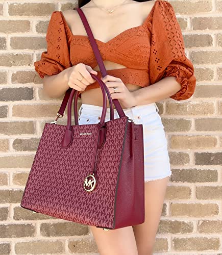 Michael Kors Mercer Large Convertible Tote Crossbody Mulberry MK Signature