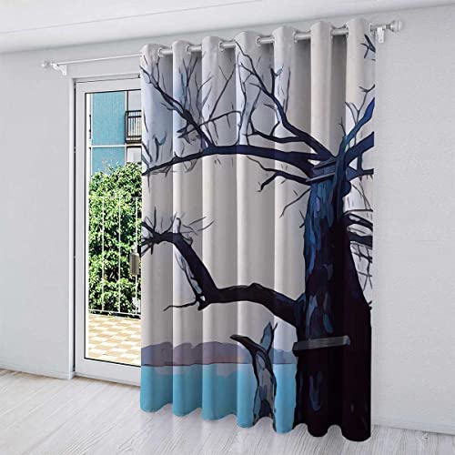 Tree Book Cover Lake Winter Cold Door Panel Curtain Black Drapes for Backdrop Window Decor,1 Panel,(W) 51 X (H) 63 Inches