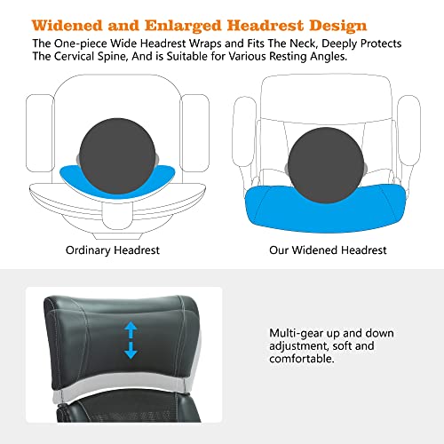 Executive Office Chair, High Back Ergonomic Leather Desk Chair, Widened Adjustable Headrest &Flip-up Arms for Home Office, Black (Modern, Black)