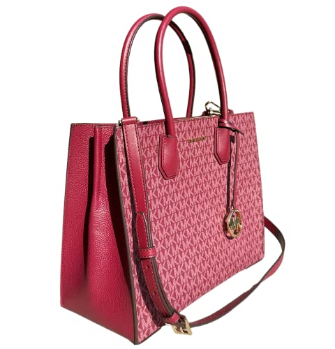 Michael Kors Mercer Large Convertible Tote Crossbody Mulberry MK Signature