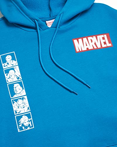 Marvel Men’s Avengers Fleece Hoodie Sweatshirt – Retro Iron Man, Hulk, Captain America, Thor, Spider-Man, Size Large, Marvel Blue
