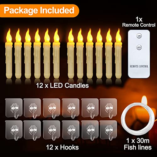 ARLBA Halloween Decoration,12Pack Floating LED Candles with Remote Control,Hanging Floating Candles for Harry Potter,Witch Halloween Decor for Window Festive Holiday Birthday Wedding Party Home Décor