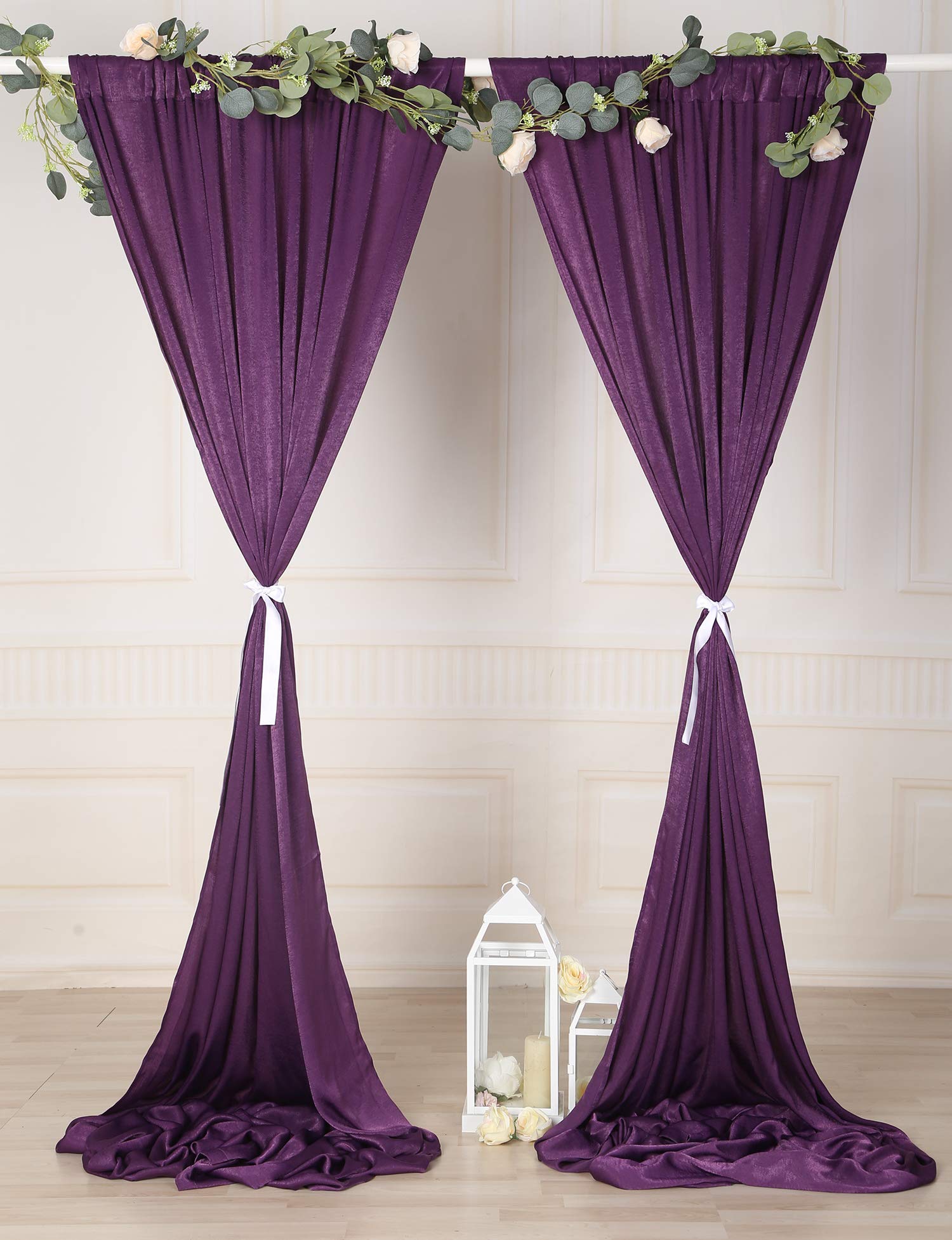 SHERWAY 9.6 Feet x 10 Feet Purple Silky Soft Curtain Wedding Backdrop Drapes, Slightly Shiny Satiny Window Curtains for Party Ceremony Decoration