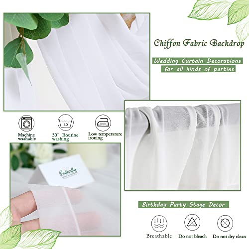 B-COOL White Sheer Backdrop Curtain 10ft by 8ft Chiffon Backdrop Drapes Panels Perfect for Romantic Wedding Decorations