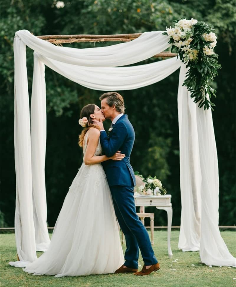 B-COOL White Sheer Backdrop Curtain 10ft by 8ft Chiffon Backdrop Drapes Panels Perfect for Romantic Wedding Decorations