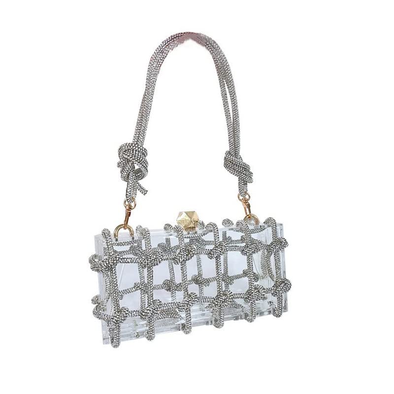 AZWBAG Women's Evening Bag Sparkly Rhinestone Purse Bling Drawstring transparent Acrylic Clutch Purse (silver)