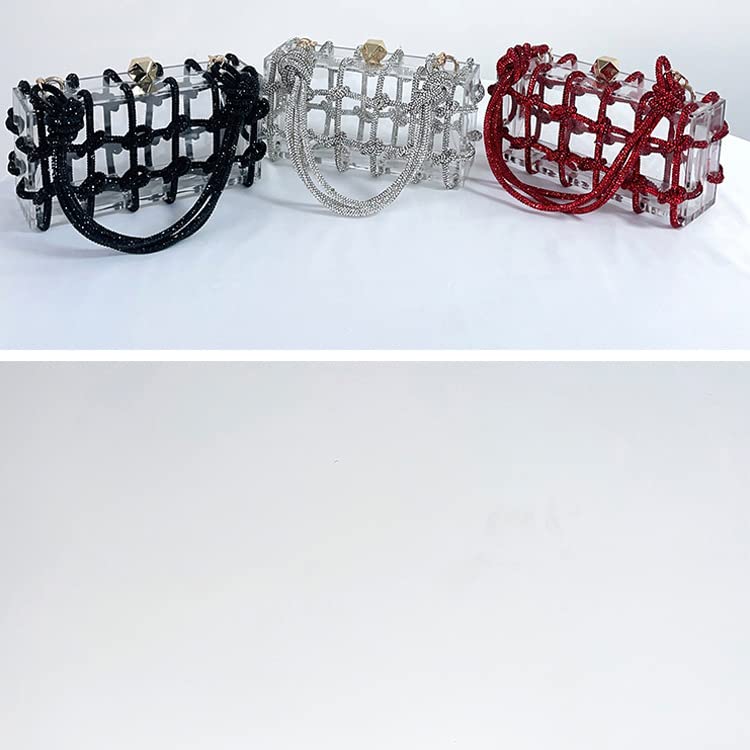 AZWBAG Women's Evening Bag Sparkly Rhinestone Purse Bling Drawstring transparent Acrylic Clutch Purse (silver)