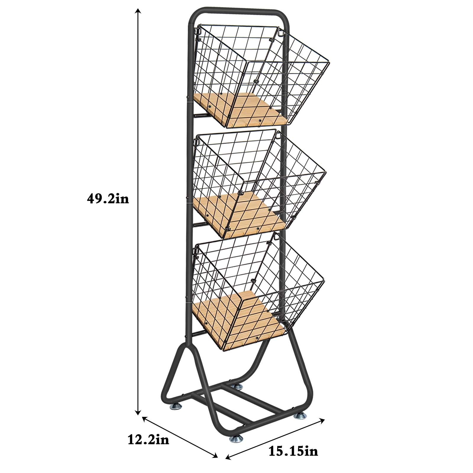 X-cosrack 3-Tier-fruit-Wire-Market-Basket-Stand Kitchen Snack Vegetable Metal baskets Storage Tiered Wire Basket Organizer Free-Standing for Fruit Vegetable Storage Pantry Bathroom (Bamboo)