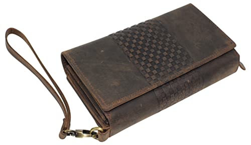 RFID Blocking Vintage Leather Large Capacity Clutch Purse Smartphone Hand Wristlet Wallet Credit Card Holder Wallets for Women (Brown)