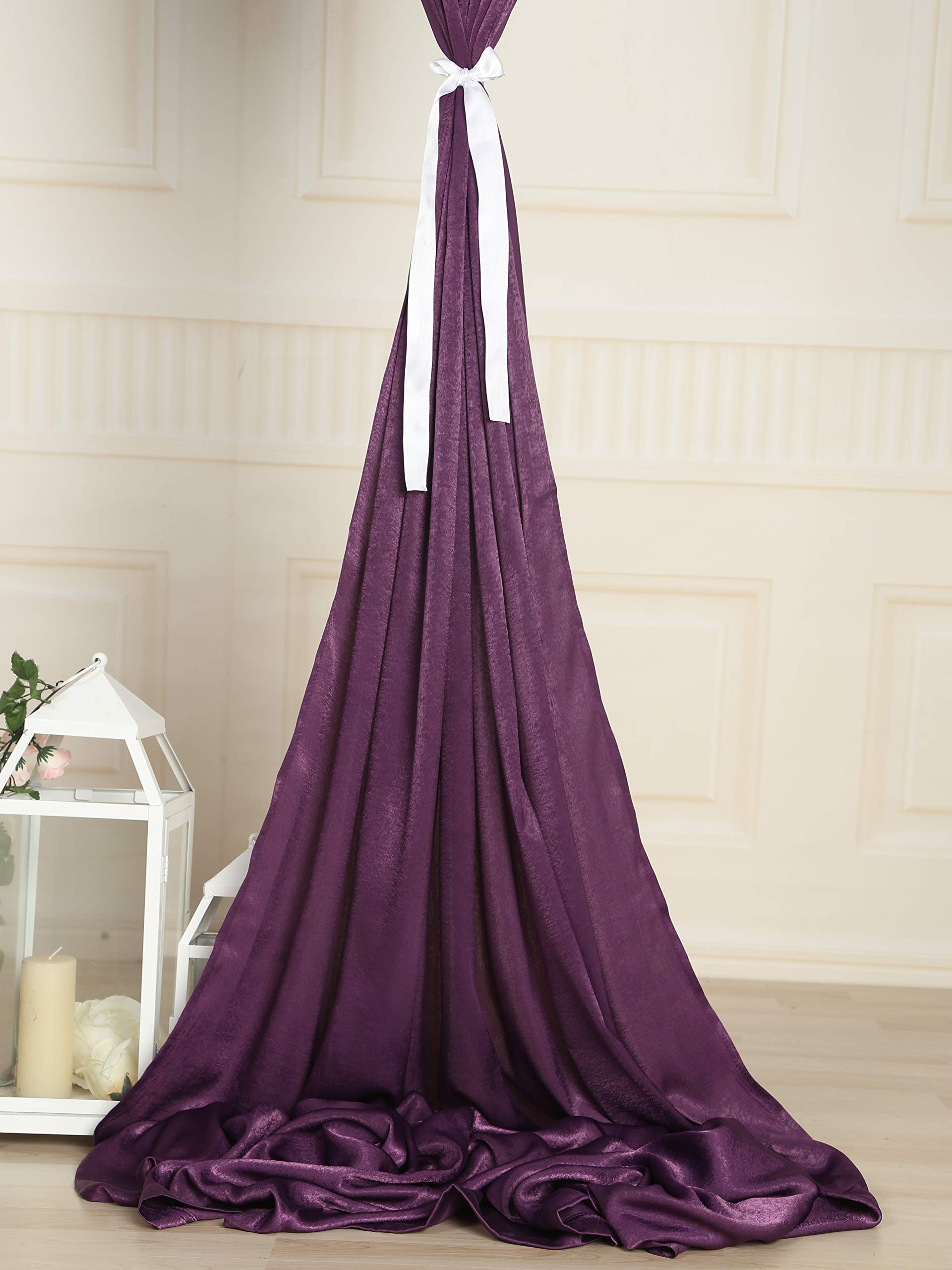 SHERWAY 9.6 Feet x 10 Feet Purple Silky Soft Curtain Wedding Backdrop Drapes, Slightly Shiny Satiny Window Curtains for Party Ceremony Decoration