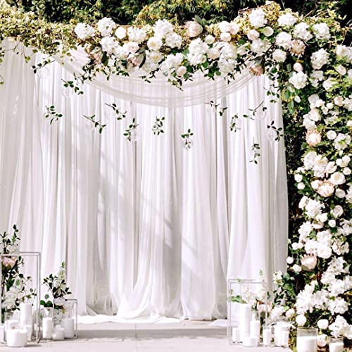 B-COOL White Sheer Backdrop Curtain 10ft by 8ft Chiffon Backdrop Drapes Panels Perfect for Romantic Wedding Decorations