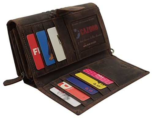 RFID Blocking Vintage Leather Large Capacity Clutch Purse Smartphone Hand Wristlet Wallet Credit Card Holder Wallets for Women (Brown)