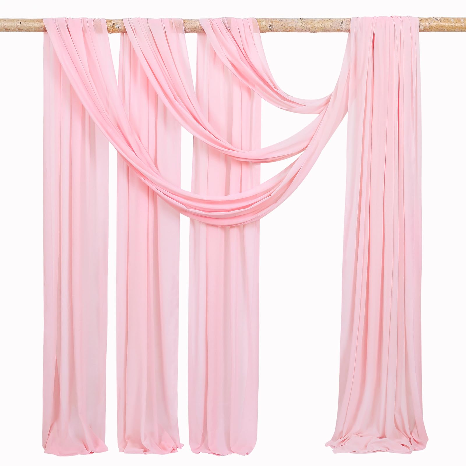 MoKoHouse Wedding Arch Drapes Fabric 3 Panels 6 Yards Pink Chiffon Drapes Backdrop for Baby Shower Birthday Party Decorations
