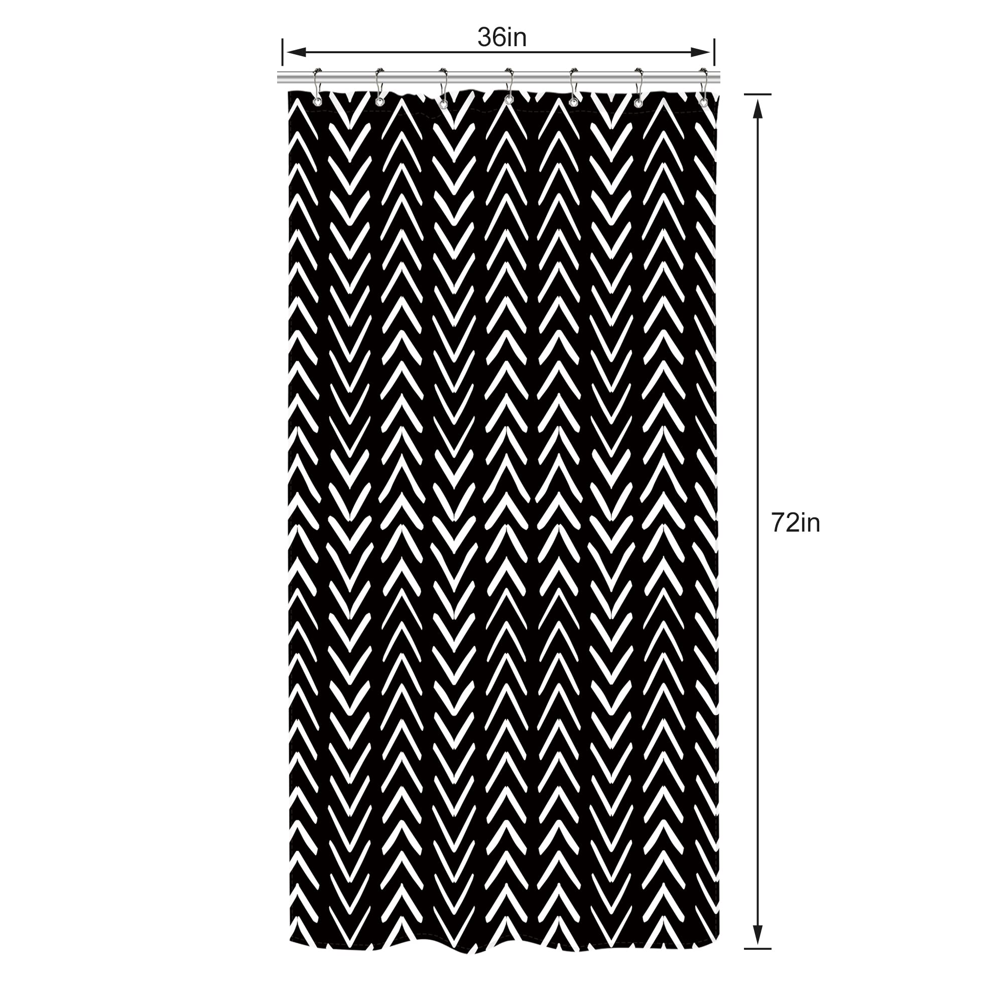 Riyidecor Black Stall Small Boho Shower Curtain for Bathroom Half Size 36x72 Inch Geometric Chevron Striped Herringbone Single Narrow Tiny Walkin Rv Dorm Decor Fabric Bathroom Set Polyester Waterproof