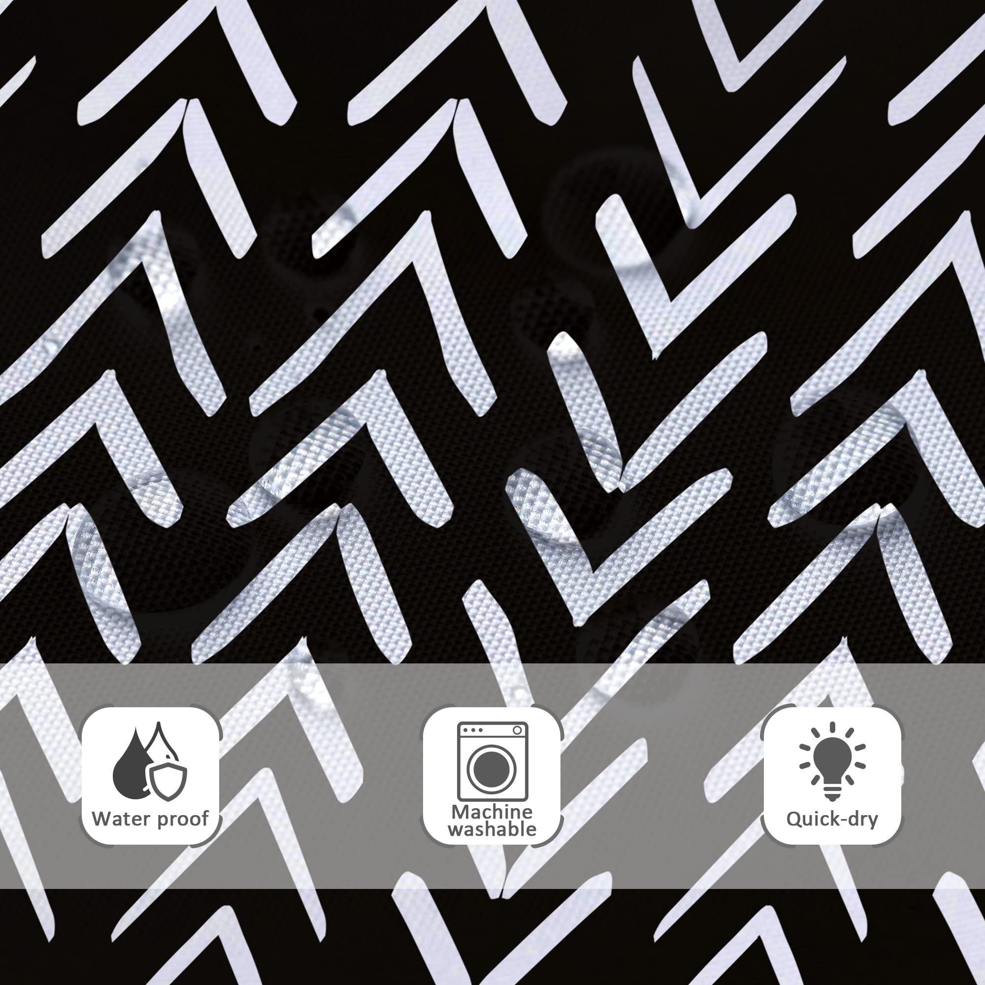 Riyidecor Black Stall Small Boho Shower Curtain for Bathroom Half Size 36x72 Inch Geometric Chevron Striped Herringbone Single Narrow Tiny Walkin Rv Dorm Decor Fabric Bathroom Set Polyester Waterproof