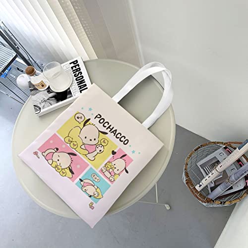 LKUZLOH Anime Canvas Tote Bag for Women Cute Shopping Bag Kawaii Shoulder Handbag Gym Bag For School Work