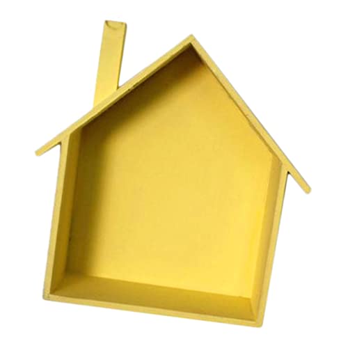 PETSOLA House Shape Wood Wall Shelf Display Hanging Shelves Box Organizer, Yellow