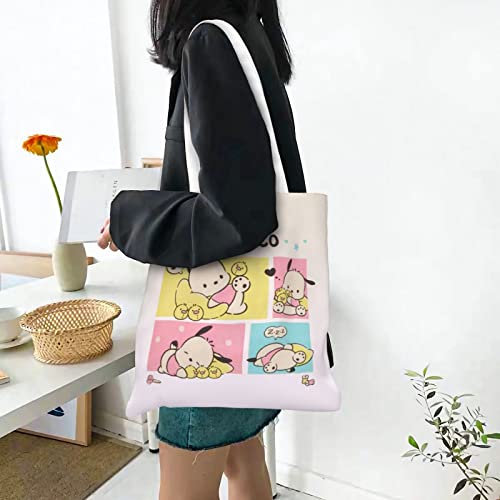 LKUZLOH Anime Canvas Tote Bag for Women Cute Shopping Bag Kawaii Shoulder Handbag Gym Bag For School Work