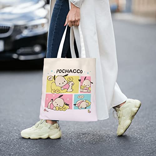 LKUZLOH Anime Canvas Tote Bag for Women Cute Shopping Bag Kawaii Shoulder Handbag Gym Bag For School Work