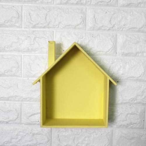 PETSOLA House Shape Wood Wall Shelf Display Hanging Shelves Box Organizer, Yellow