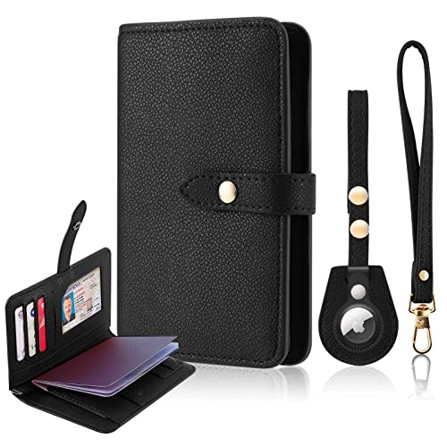 Small Womens Wallet Airtag RFID Blocking Leather – Holds Two Passports for Travel–Compact Bifold Clutch Credit Card Case with ID Window,Wrist Strap - Awesome Anniversary,Birthday Gift Choice - Black