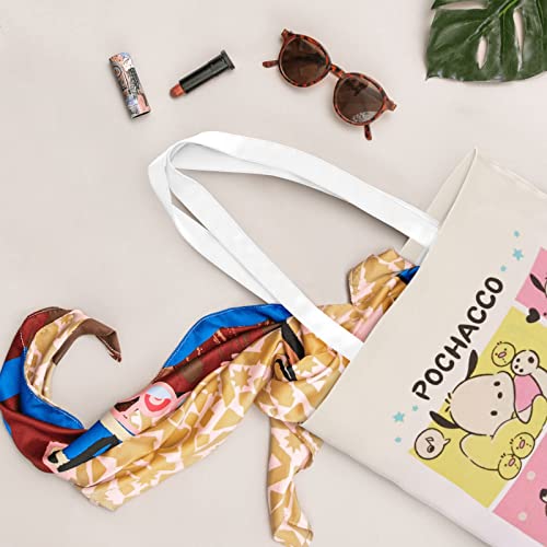 LKUZLOH Anime Canvas Tote Bag for Women Cute Shopping Bag Kawaii Shoulder Handbag Gym Bag For School Work