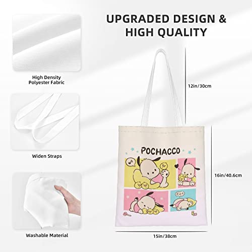 LKUZLOH Anime Canvas Tote Bag for Women Cute Shopping Bag Kawaii Shoulder Handbag Gym Bag For School Work