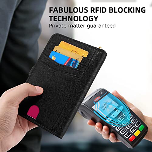 Small Womens Wallet Airtag RFID Blocking Leather – Holds Two Passports for Travel–Compact Bifold Clutch Credit Card Case with ID Window,Wrist Strap - Awesome Anniversary,Birthday Gift Choice - Black