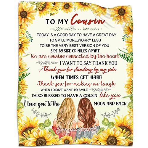 SJEFOJ Cousin Gifts for Women to My Cousin Blanket Throws Best Gift for Birthday Christmas Thanksgiving 60''x 50''