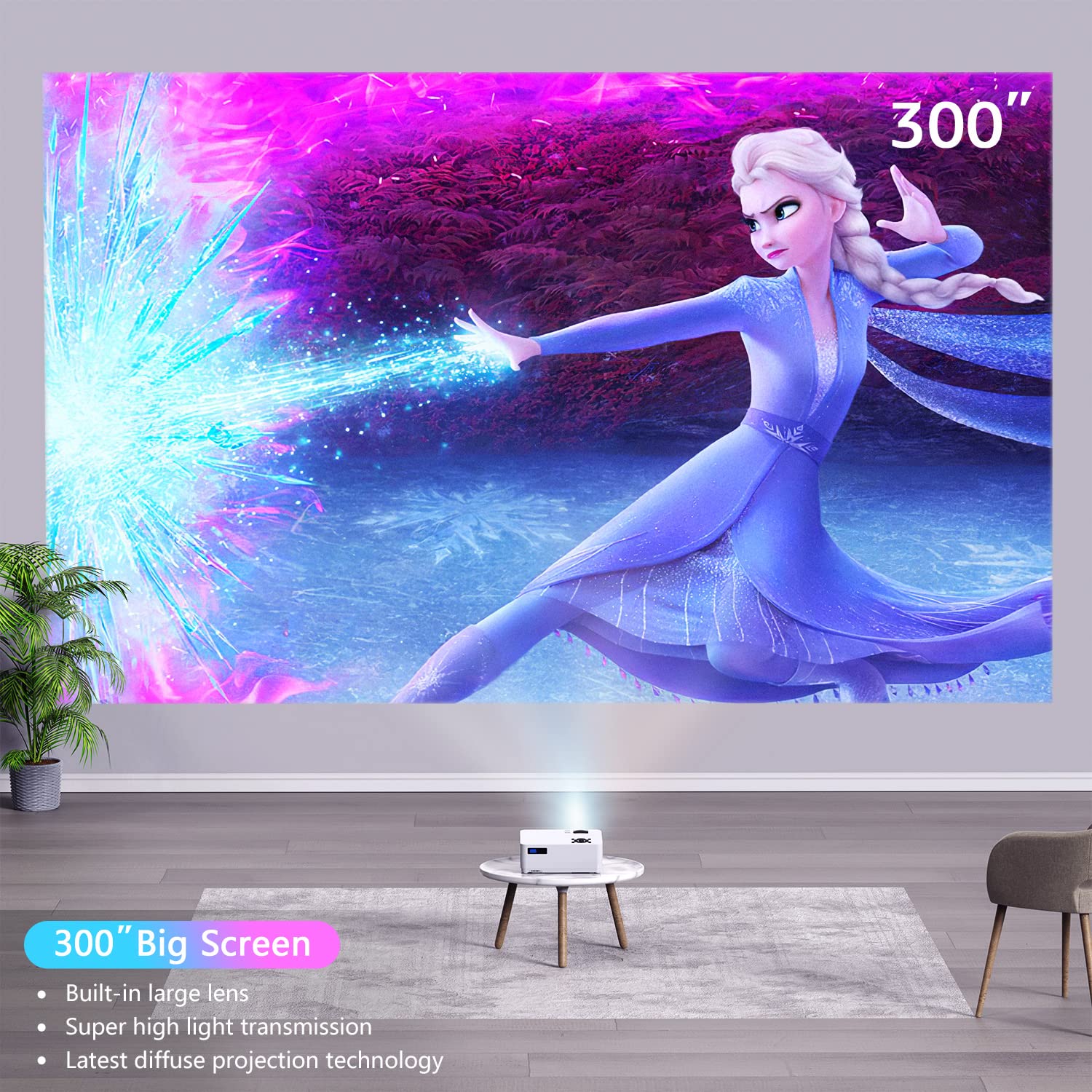 1080P HD Projector with WiFi and Bluetooth,Roconia 9800LM 4K Projector,300" Outdoor Movie Projector,Home Theater Video Projector Compatible with Laptop, HDMI, VGA, USB, iOS & Android Smartphone