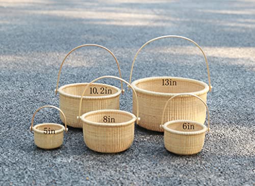 Teng Jin Open Round Nantucket Lightship Baskets with Handles Handwoven Storage Serving Baskets for Easter, Picnics, Gifts, Home Decor and More several sizes ranging from 5β 13β