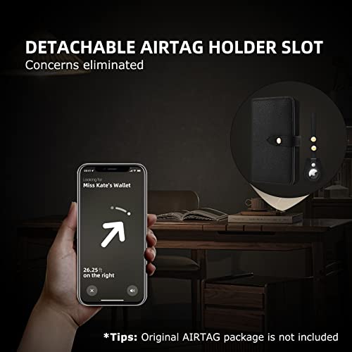 Small Womens Wallet Airtag RFID Blocking Leather – Holds Two Passports for Travel–Compact Bifold Clutch Credit Card Case with ID Window,Wrist Strap - Awesome Anniversary,Birthday Gift Choice - Black