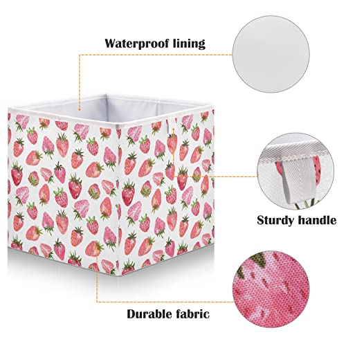 Kigai Strawberries Cube Storage Bins - 11x11x11 in Large Foldable Cubes Organizer Storage Basket for Home Office, Nursery, Shelf, Closet
