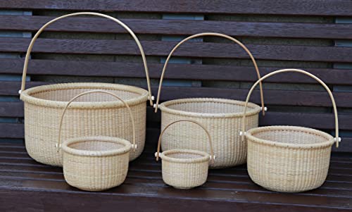 Teng Jin Open Round Nantucket Lightship Baskets with Handles Handwoven Storage Serving Baskets for Easter, Picnics, Gifts, Home Decor and More several sizes ranging from 5β 13β