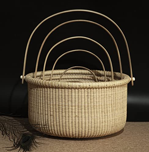 Teng Jin Open Round Nantucket Lightship Baskets with Handles Handwoven Storage Serving Baskets for Easter, Picnics, Gifts, Home Decor and More several sizes ranging from 5β 13β