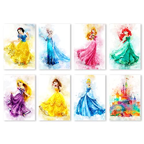 Kaedehara Kazuha Princess Posters 8PCS Watercolor Fairy Princess Room Decor Wall Art Poster Print for Girls Room 11.5" x 16.5"