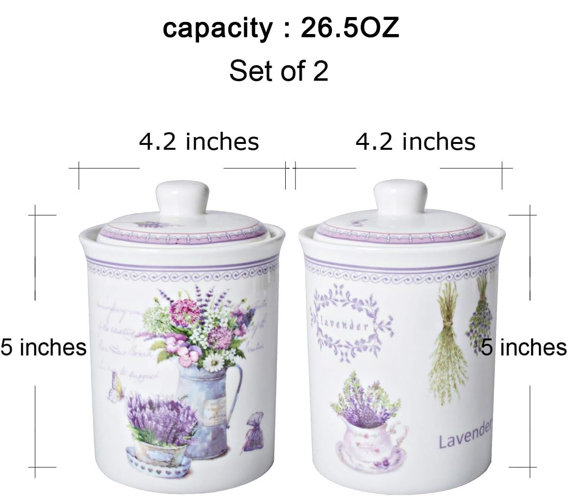 Xiteliy Ceramic Canister Set Tea Coffee Sugar Storage Pots Jars Kitchen Food Storage with Ceramic Lid Set of 2 (Purple, TL-XYC-J)