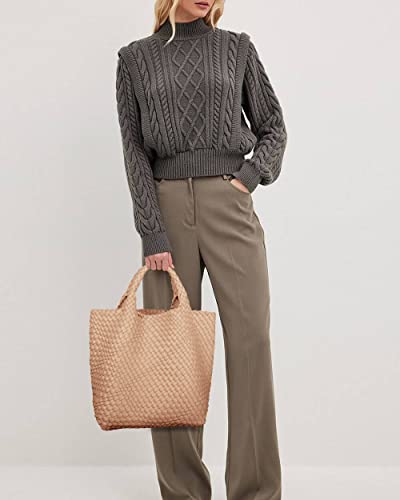 Womens Vegan Leather Woven Bag with Purse, Fashion Handmade Beach Tote Bag Top-handle Handbag