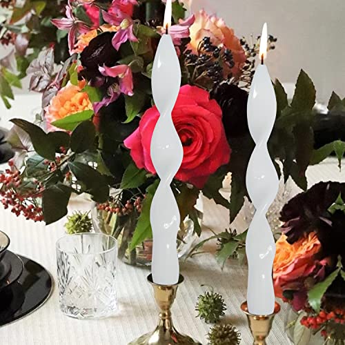 White Twisted Candlesticks Spiral Taper Candle Handmade Candles Sticks for Wedding Celebration Anniversary Church