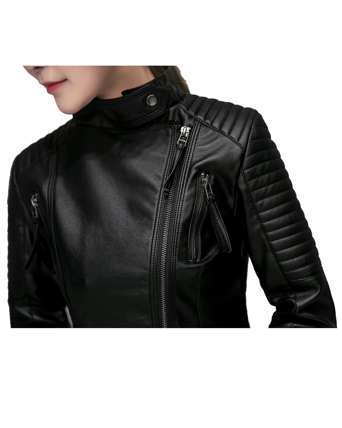 LY VAREY LIN Women's Faux Leather Biker Jacket Slim Short Coat Zipper Moto Jackets (S, Black)