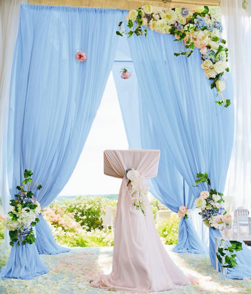 DUOBAO 2 Panels Chiffon Curtains 29"x108" Sheer Backdrop Drape Beach Curtain for Living Room Light Blue Voile Window Drapes for Wedding Ceremony (Sky Blue)
