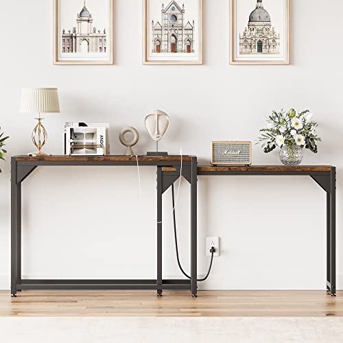 IDEALHOUSE Console Table, Sofa Tables Narrow Long Entryway Table, 79β Industrial Console Table with Outlet, Behind Couch Table for Living Room, Hallway, Foyer, Rustic Brown (Brown)