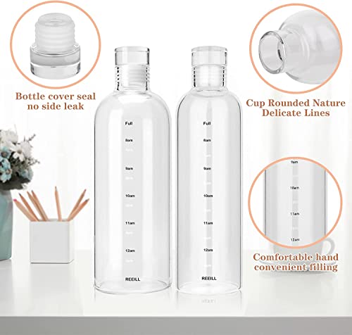 Clear Glass Water Bottles With Time Marker Non-slip Sleeve And Lids, Reusable Glass Drinking Bottles, Drink Water Bottle 17 Oz,Suitable For Drinks, Juices, Sodas, Coke, As Gifts (750ML2PCS)