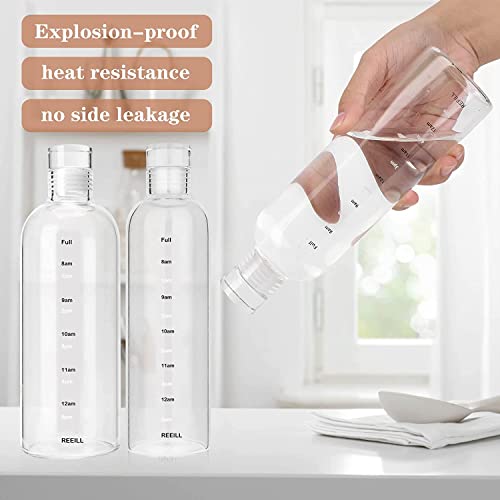Clear Glass Water Bottles With Time Marker Non-slip Sleeve And Lids, Reusable Glass Drinking Bottles, Drink Water Bottle 17 Oz,Suitable For Drinks, Juices, Sodas, Coke, As Gifts (750ML2PCS)