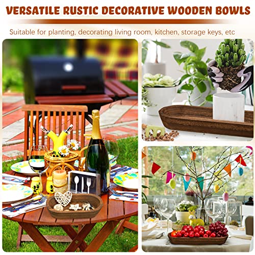 Decorative Bowls for Home Decor 2 Pieces Wooden Dough Bowl Wooden Bowls Rustic Bread Bowl Long Wooden Bowl for Kitchen Home Dining Table Centerpiece Decorations (10 x 6 x 2 Inch, 16 x 6 x 2 Inch)